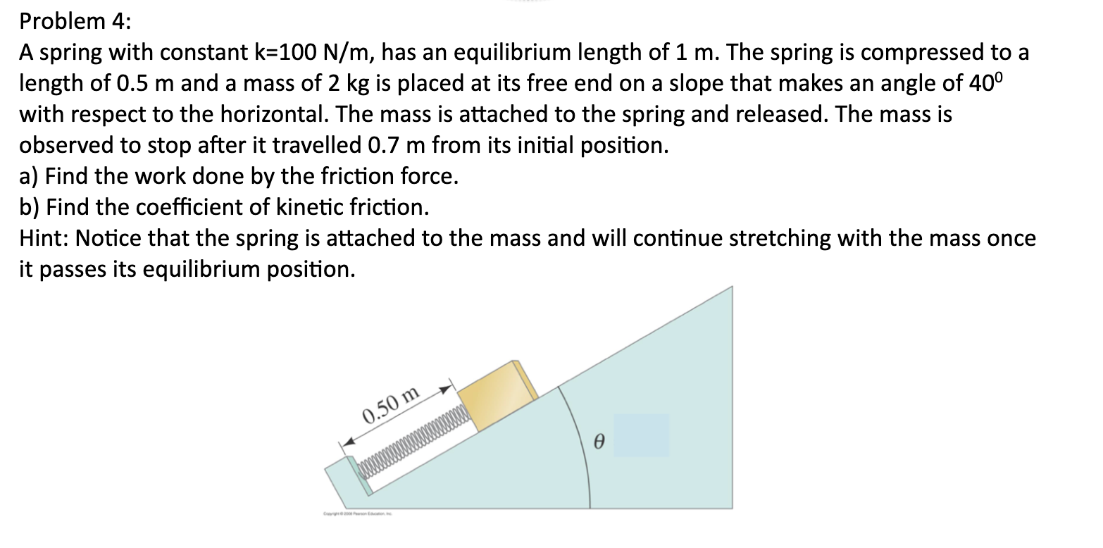 Solved A spring with constant k=100 N/m, has an equilibrium | Chegg.com