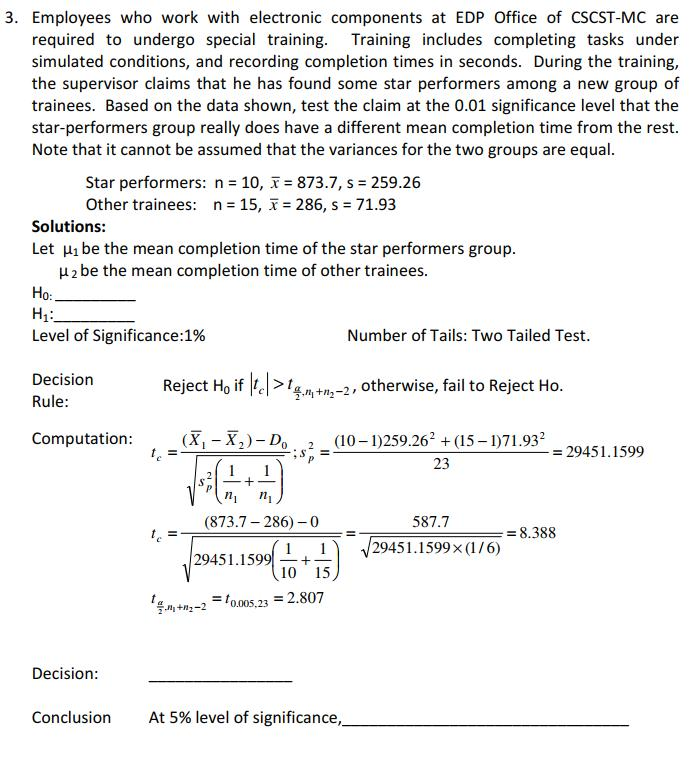 Solved 3. Employees who work with electronic components at | Chegg.com