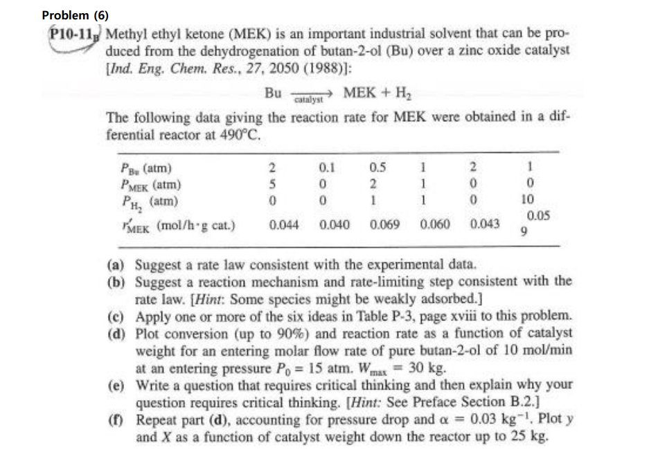 Solved Problem (6) P10-11, Methyl ethyl ketone (MEK) is an | Chegg.com