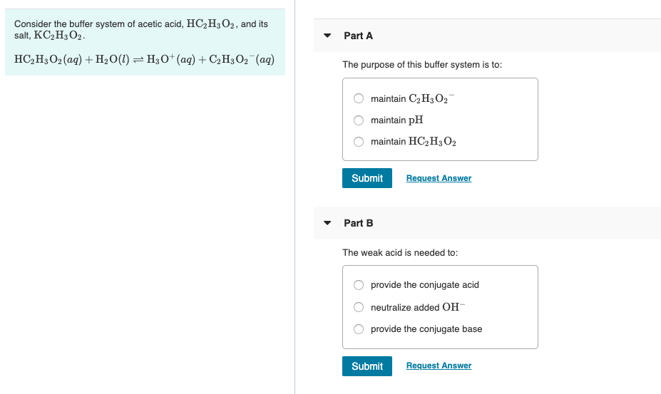 Solved Consider the buffer system of acetic acid, HC2H3O2, | Chegg.com