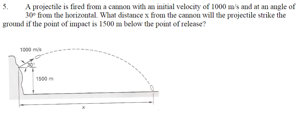Solved 5. A projectile is fired from a cannon with an | Chegg.com