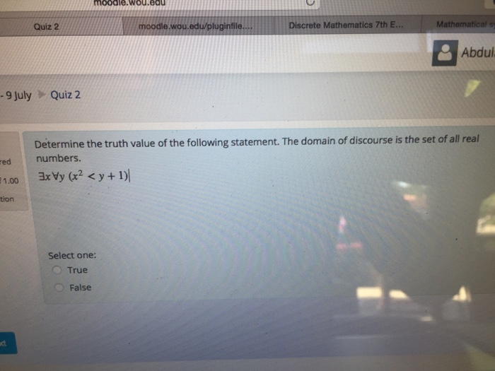 Solved Determine the truth value of the following statement. | Chegg.com