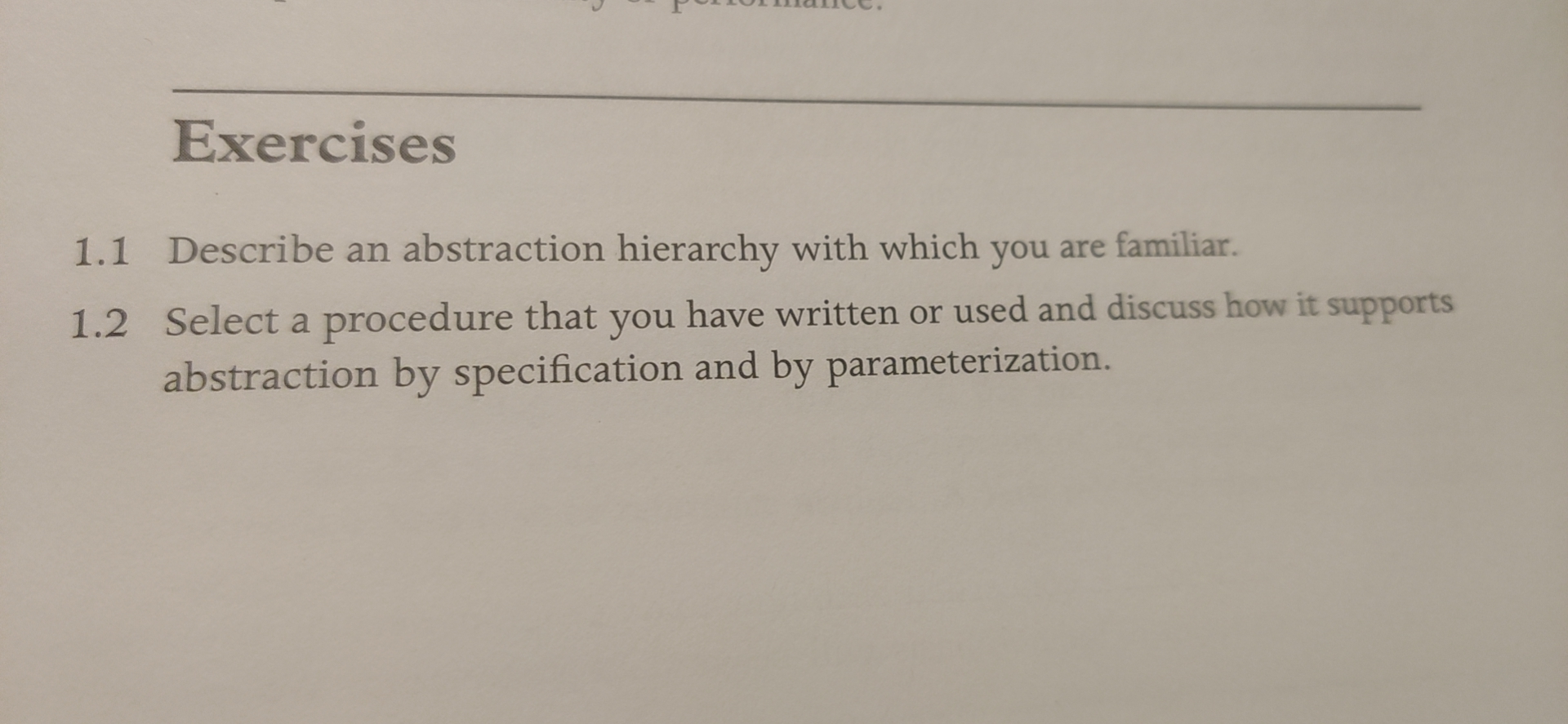 Solved Exercises 1.1 Describe an abstraction hierarchy with | Chegg.com