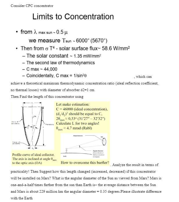 Solved Consider CPC concentrator Limits to Concentration - | Chegg.com