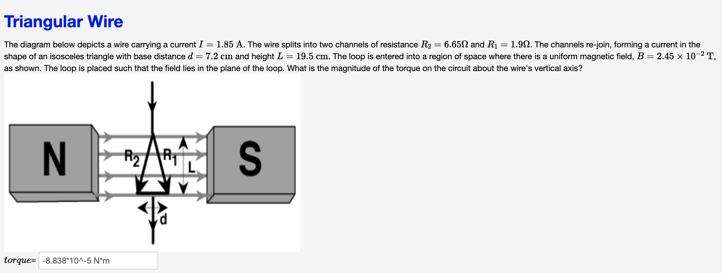 Solved Triangular Wire = The diagram below depicts a wire | Chegg.com