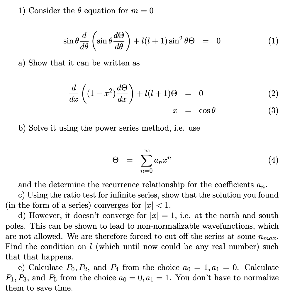 1) Consider the θ equation for m=0 | Chegg.com