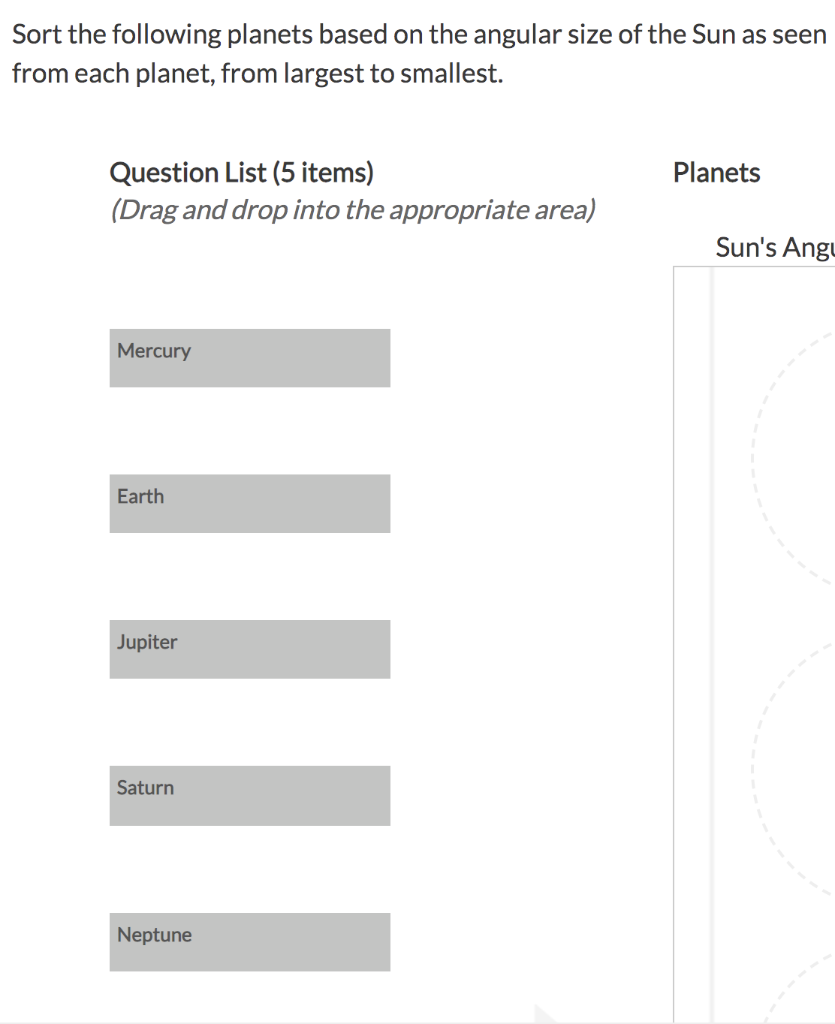 Solved Sort the following planets based on the angular size | Chegg.com