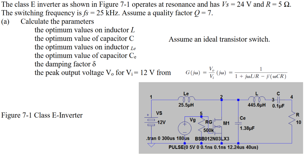 Solved 24 V and R-5 Ω The class E inverter as shown in | Chegg.com