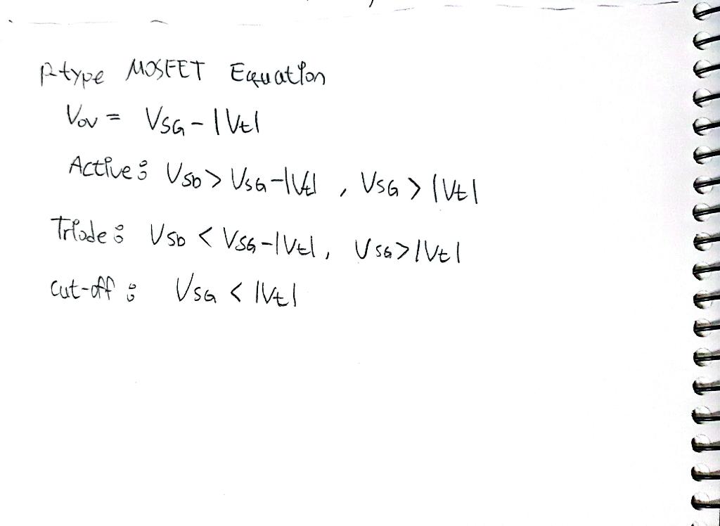 Solved Ptype MOSFET Equation Vov = VSG - | Vel Active Vso > | Chegg.com