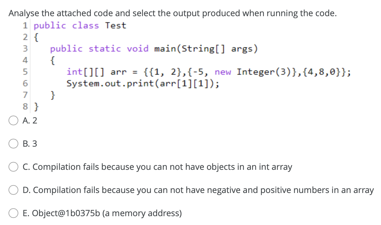 Solved Analyse the attached code and select the output | Chegg.com
