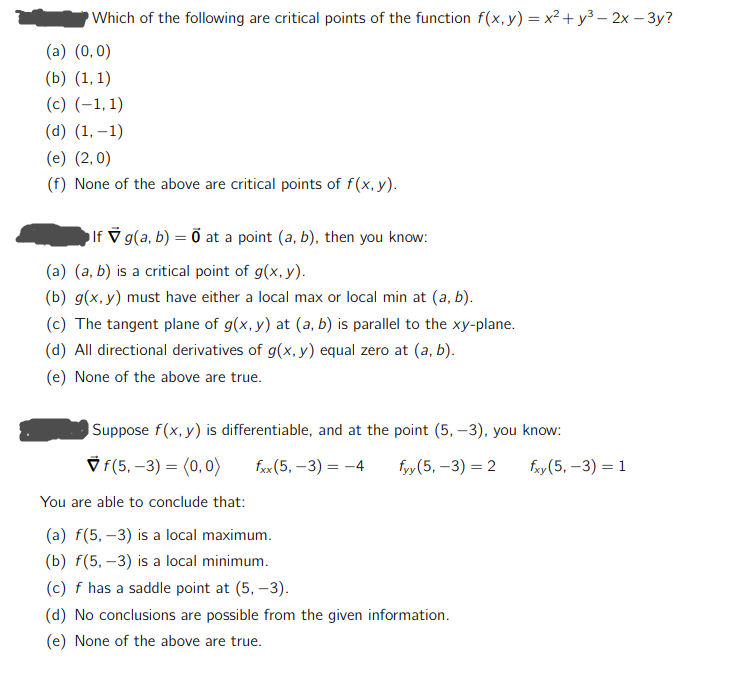 Solved Which of the following are critical points of the | Chegg.com