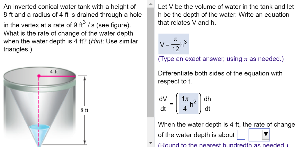 Solved Let V be the volume of water in the tank and let An | Chegg.com