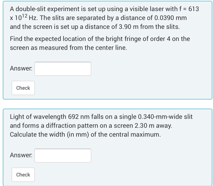 Solved A double-slit experiment is set up using a visible | Chegg.com