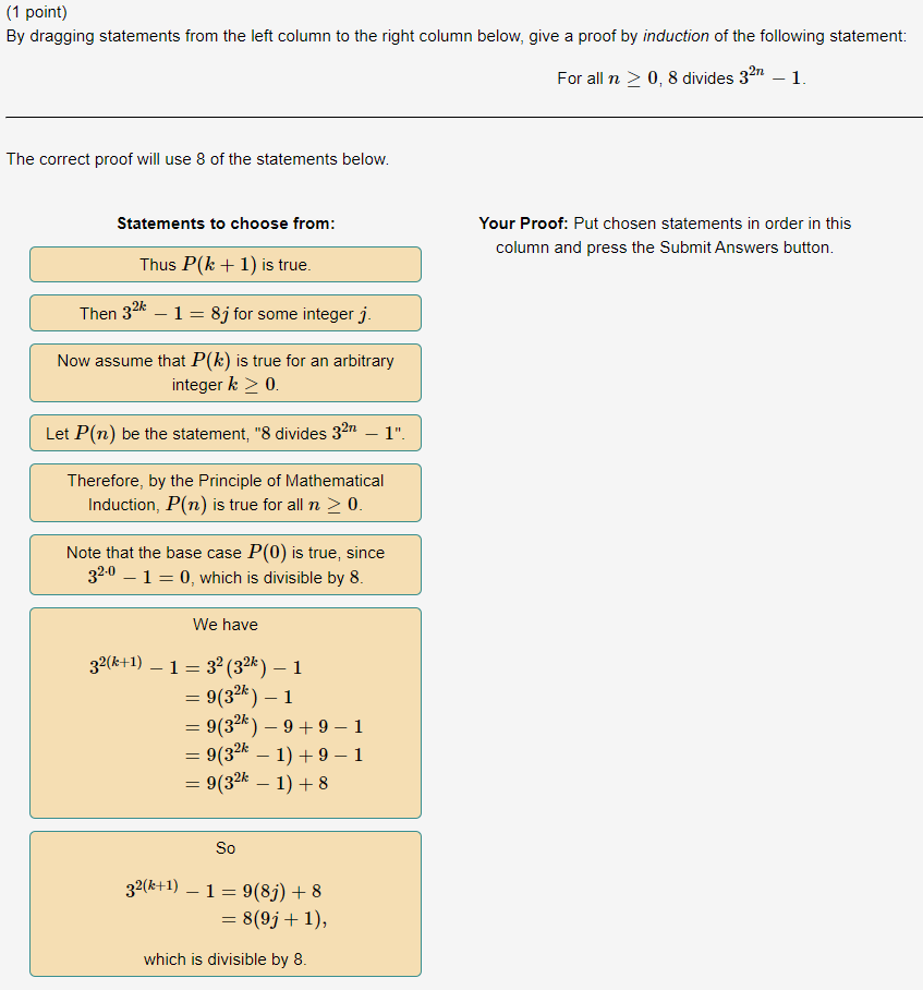 Solved (1 point) By dragging statements from the left column | Chegg.com