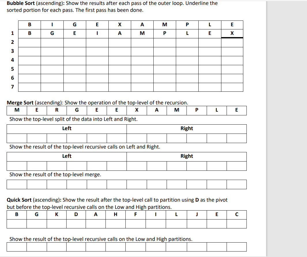 Solved Insertion Sort (ascending): Show the results after | Chegg.com