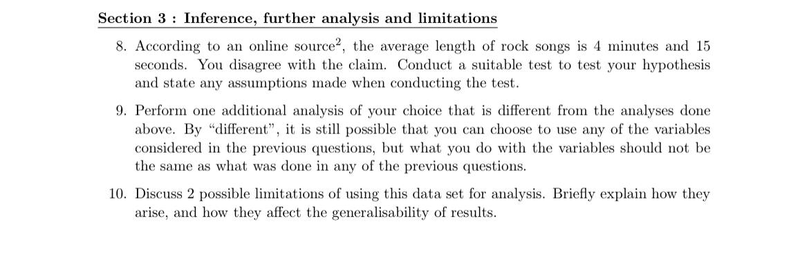 Solved Section 3 : Inference, further analysis and | Chegg.com
