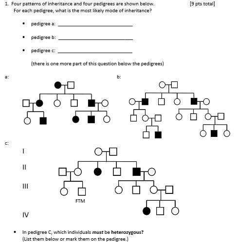 Solved 1. Four patterns of inheritance and four pedigrees | Chegg.com