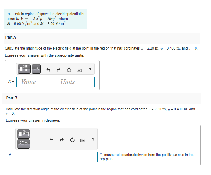 Solved In a certain region of space the electric potential | Chegg.com