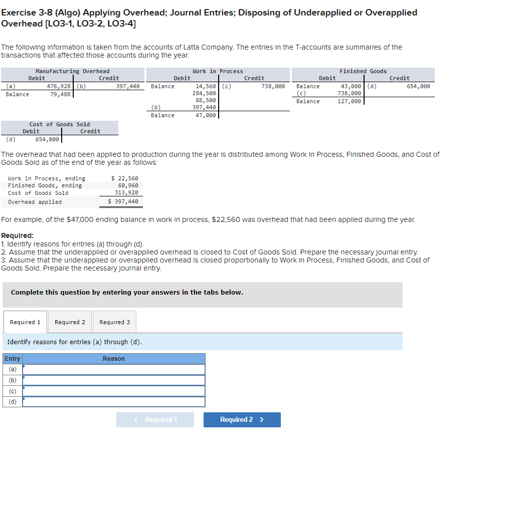 Solved Exercise 3-8 (Algo) Applying Overhead; Journal | Chegg.com