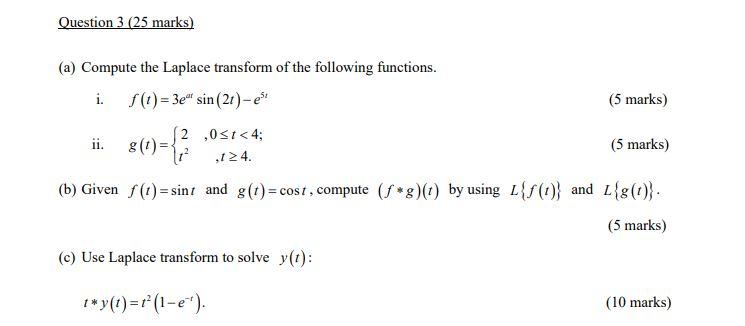Solved (a) Compute the Laplace transform of the following | Chegg.com