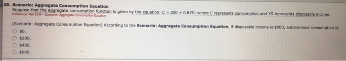 Solved 29. Scenario: Aggregate Consumption Equation | Chegg.com