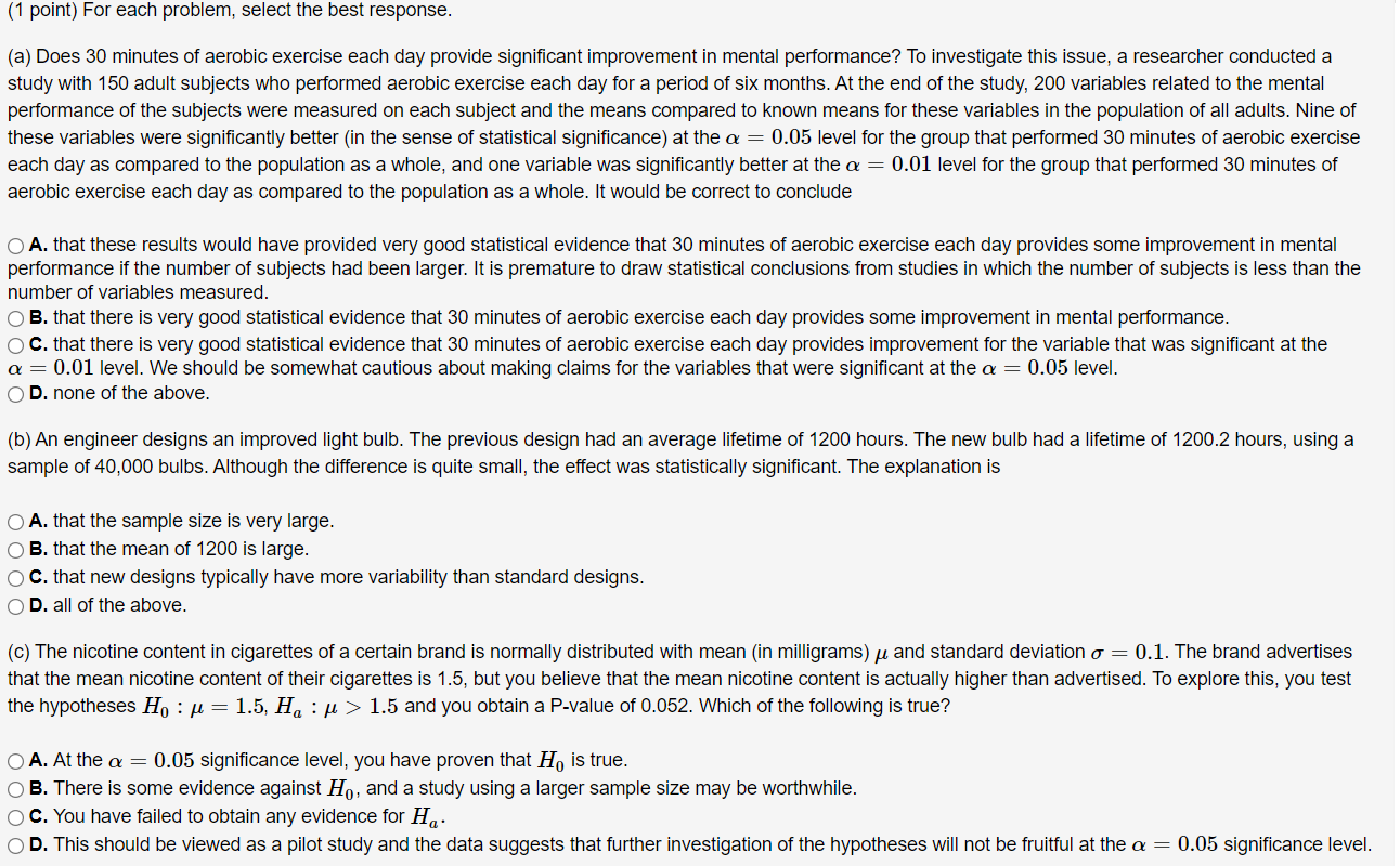 Solved (1 point) For each problem, select the best response. | Chegg.com