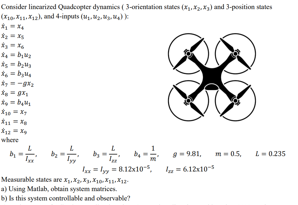 Solved Consider linearized Quadcopter dynamics ( | Chegg.com