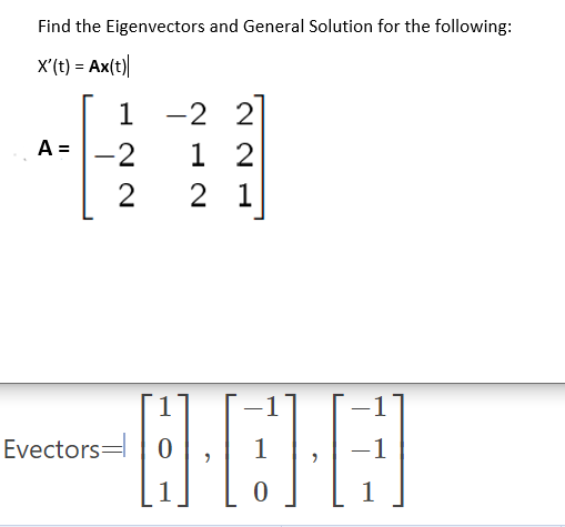 Solved Find the Eigenvectors and General Solution for the | Chegg.com