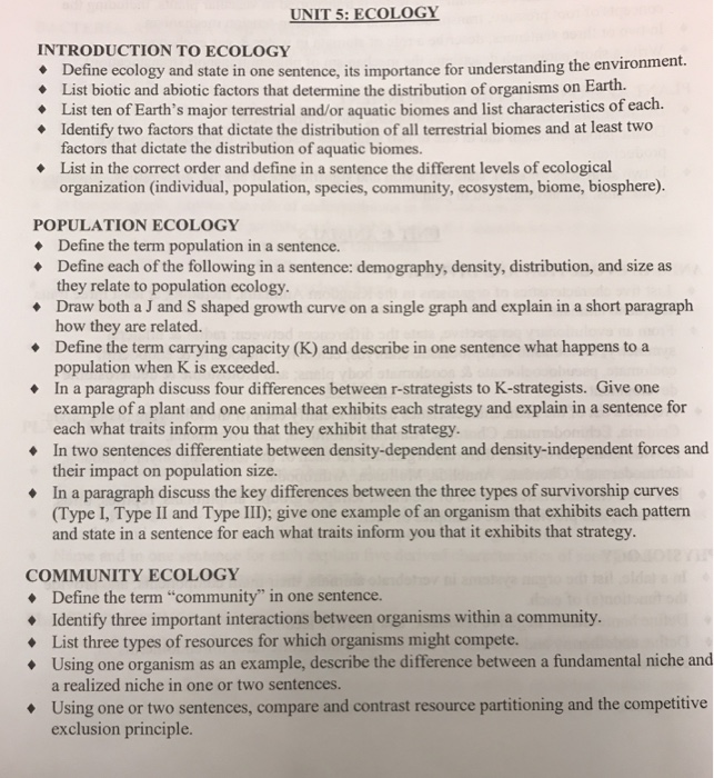 Solved UNIT 5: ECOLOGY INTRODUCTION TO ECOLOGY betine | Chegg.com
