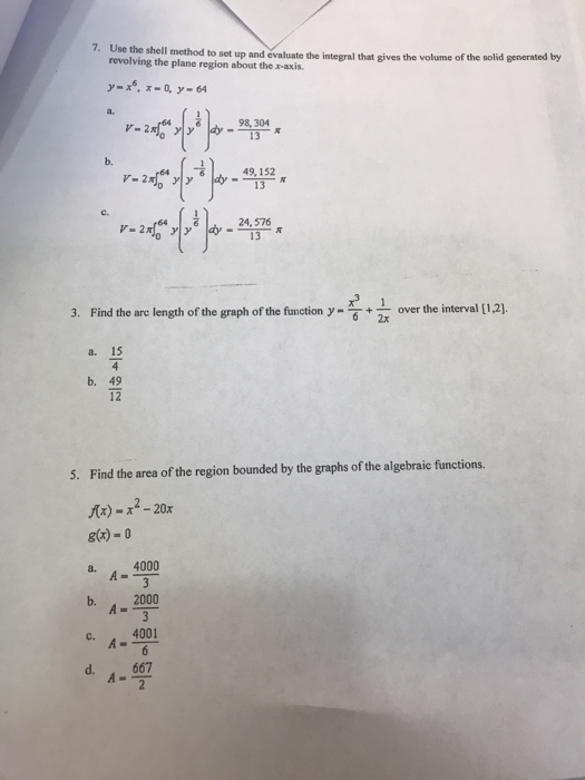 Solved 7. Use the shell method to set up and evaluate the | Chegg.com