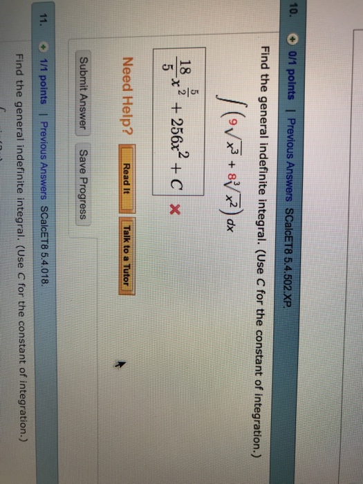 Solved 10. 0/1 points | Previous Answers SCalcET8 5.4.502.XP | Chegg.com