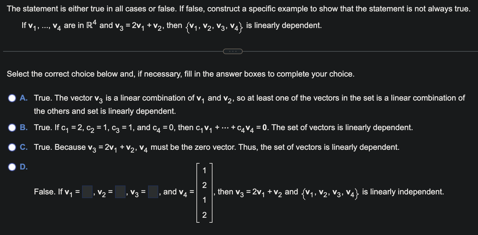 The statement is either true in all cases or false. | Chegg.com