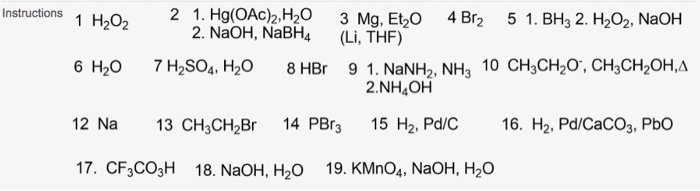Solved Instructions 1 H0 2 1. Hg(OAc)h,H20 3 Mg, Et20 4 Br2 | Chegg.com