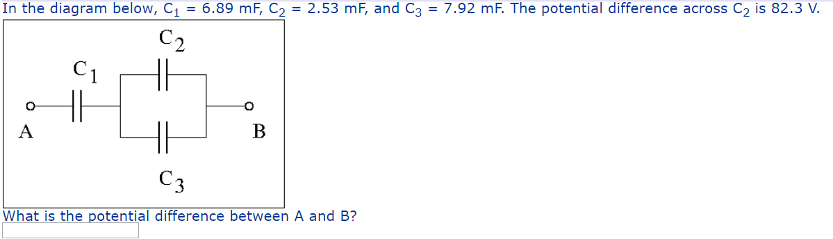 Solved In the diagram below, C1 = 6.89 mF, C2 = 2.53 mF, and | Chegg.com