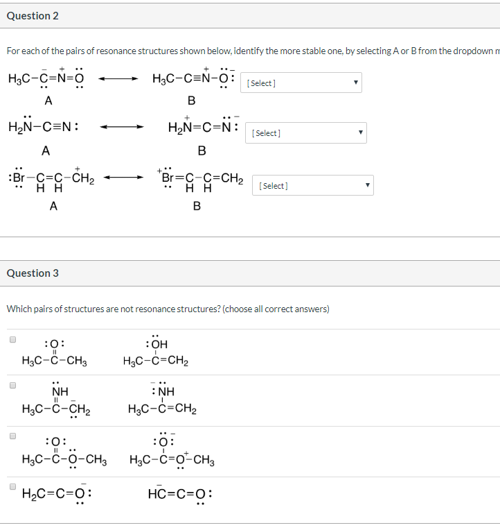 Solved Question 2 For each of the pairs of resonance | Chegg.com