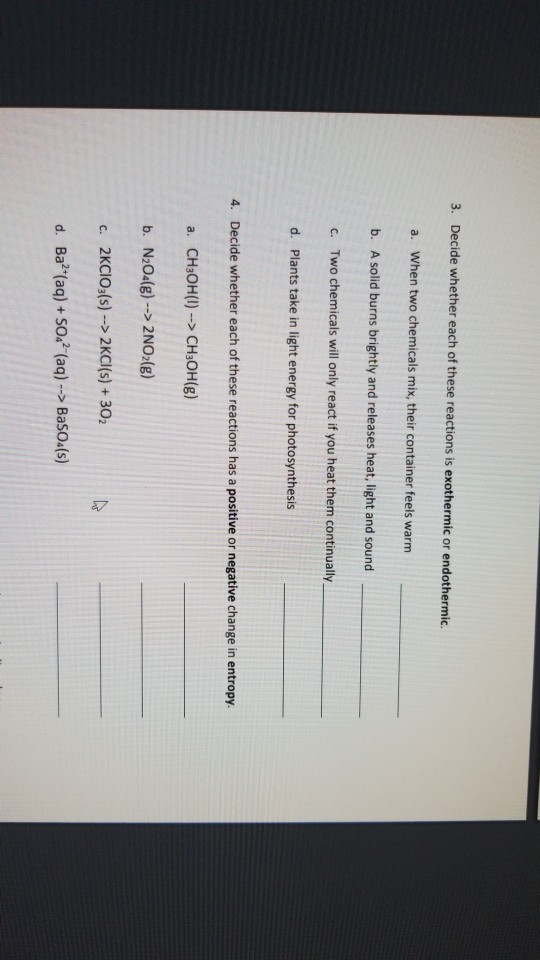 Solved Decide whether each of these reactions is exothermic | Chegg.com