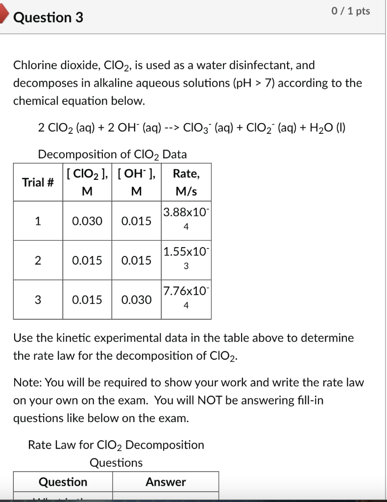 Solved Chlorine dioxide, ClO2, is used as a water | Chegg.com