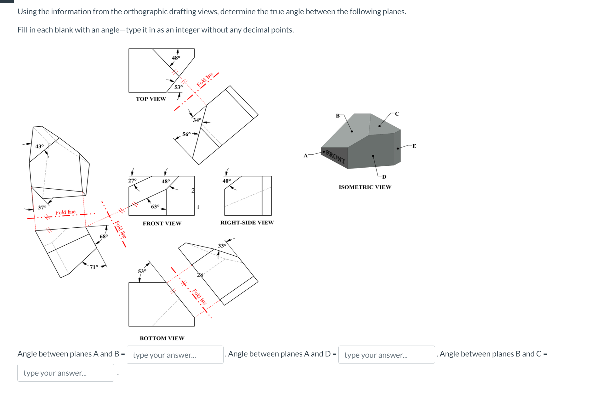 Solved Using the information from the orthographic drafting | Chegg.com