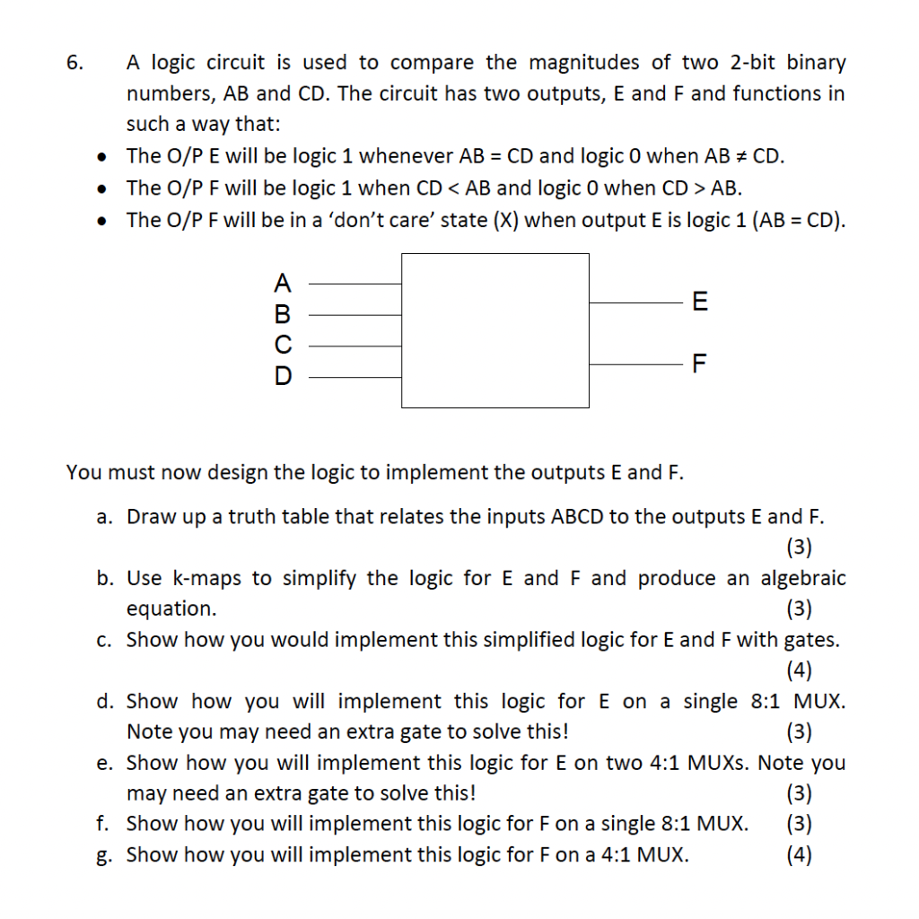 Solved 6. A logic circuit is used to compare the magnitudes | Chegg.com