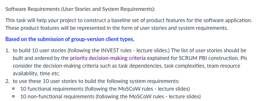 Solved Software Requirements (User Stories and System | Chegg.com