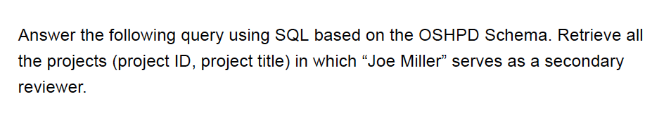 Solved OSHPD Database Project ID Language LANGUAGE_USED | Chegg.com