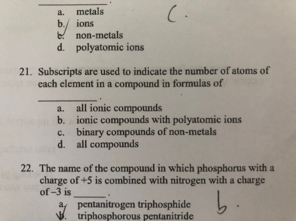 Solved 21. Subscripts are used to indicate the number of | Chegg.com