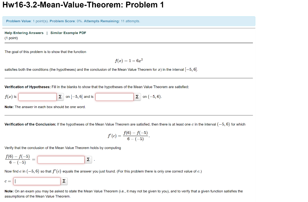 Solved Hw16-3.2-Mean-Value-Theorem: Problem 1 Problem Value: | Chegg.com