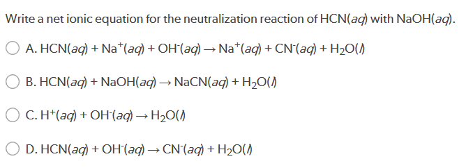 Solved Write a net ionic equation for the neutralization | Chegg.com