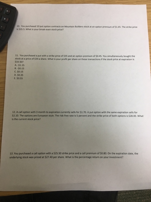 Solved You purchased 10 put option contracts on Mountain | Chegg.com