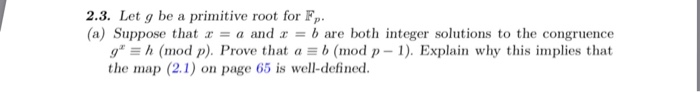 Solved 2.3. Let g be a primitive root for Fp. (a) Suppose | Chegg.com