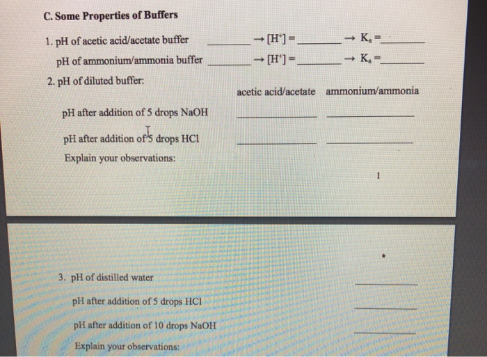 Solved C. Some Properties of Buffers K = [H] =. 1. pH of | Chegg.com