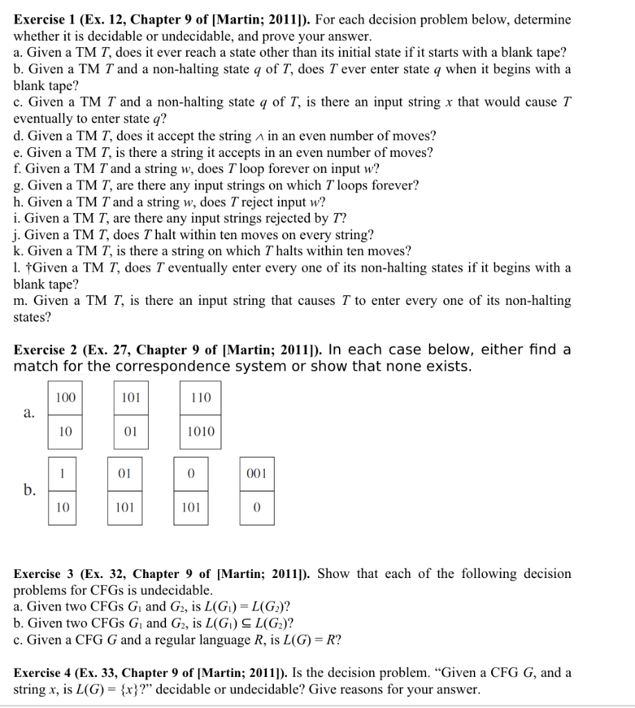 Solved Exercise 1 (Ex. 12, Chapter 9 of [Martin; 2011]). For | Chegg.com