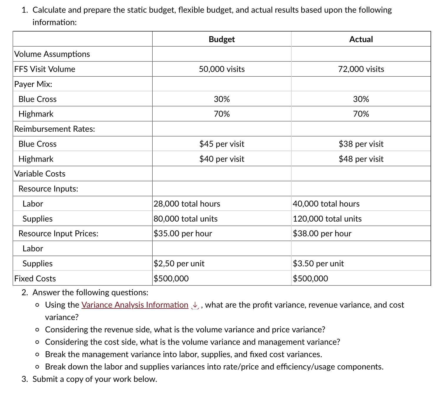 1. Calculate and prepare the static budget, flexible | Chegg.com
