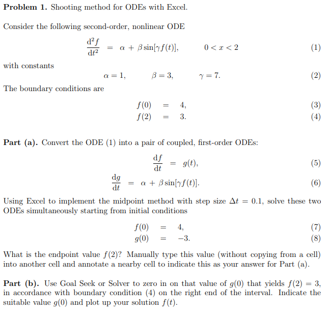 Solved Problem 1. Shooting method for ODEs with Excel. | Chegg.com